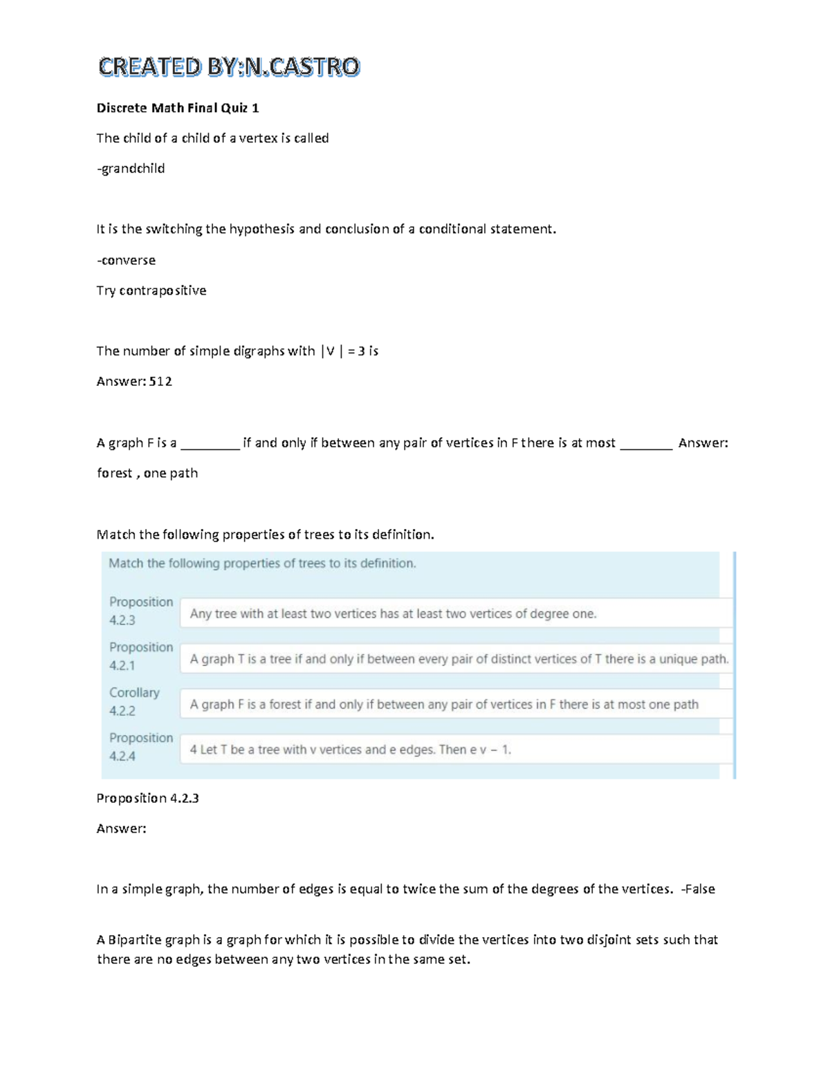 Discrete Mathematics CS6105 Final Quiz 1 Solutions and Notes - Studocu