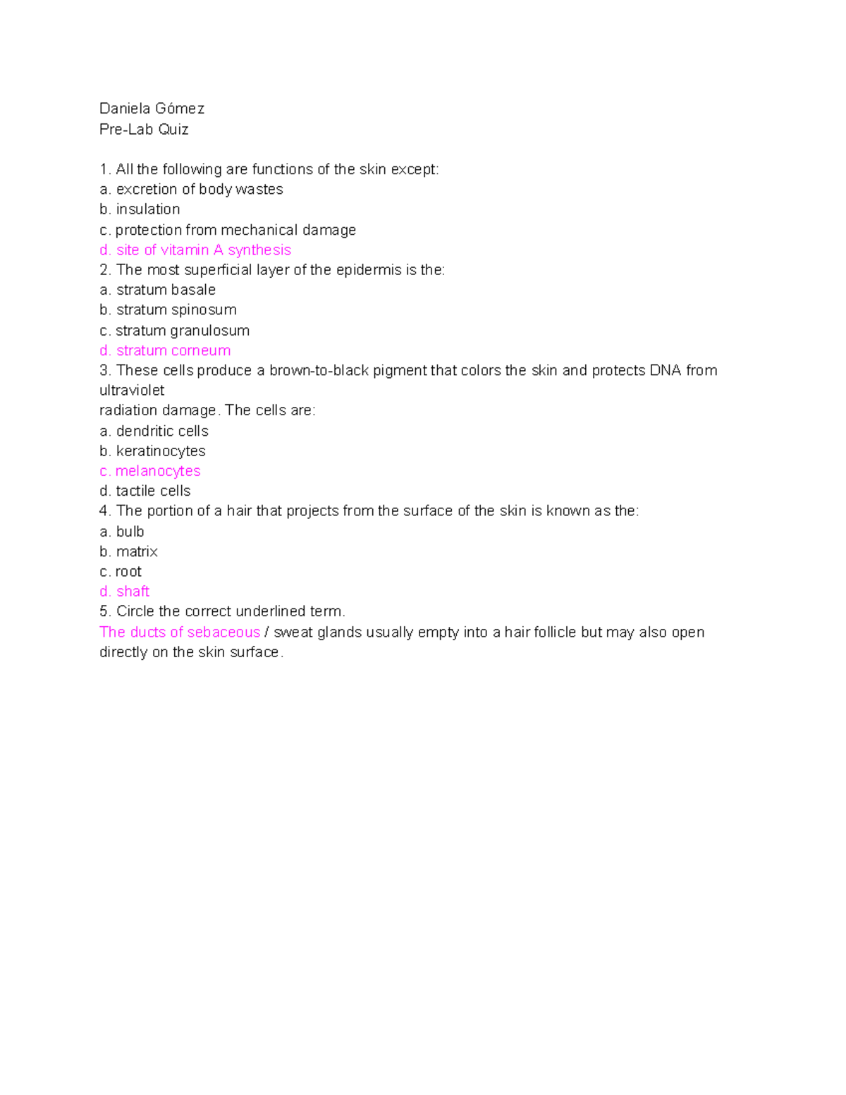 Quiz 1: Functions of the Skin - Prelab Notes - Studocu