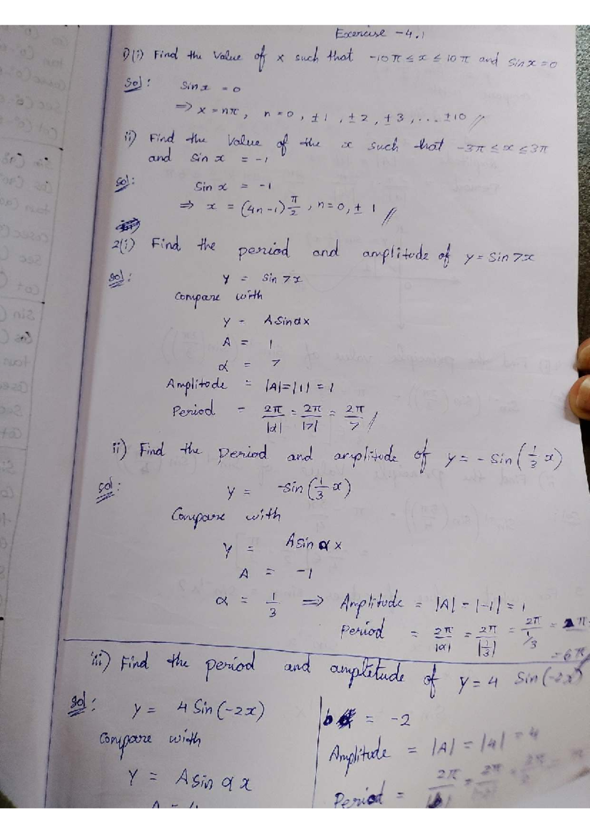 Maths Ex 4.1 Test: Finding Values of X and Analyzing Sin Functions ...