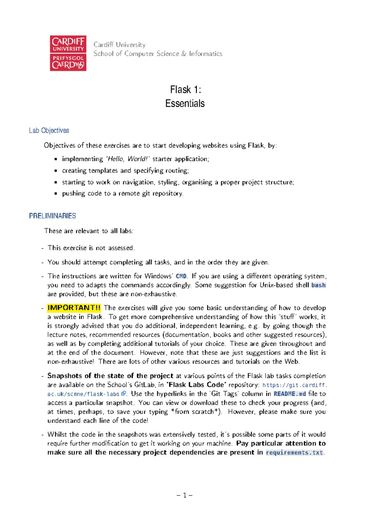 Flask 1 Exercises - Cardiff University School of Computer Science ...