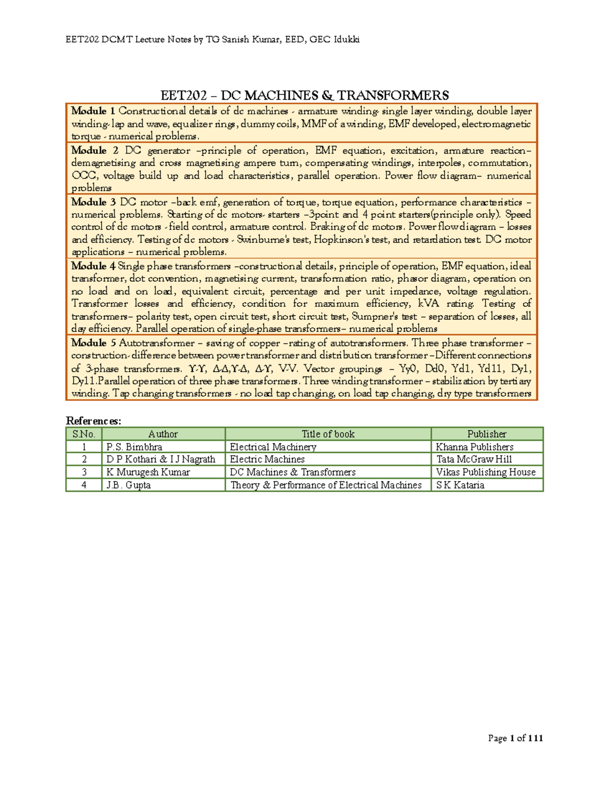 EET202 Lecture Notes on DC Machines & Transformers - Studocu