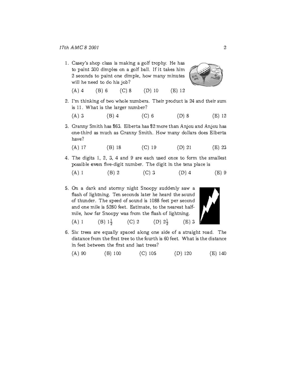 2001 AMC 8 Math Problems and Solutions - Studocu
