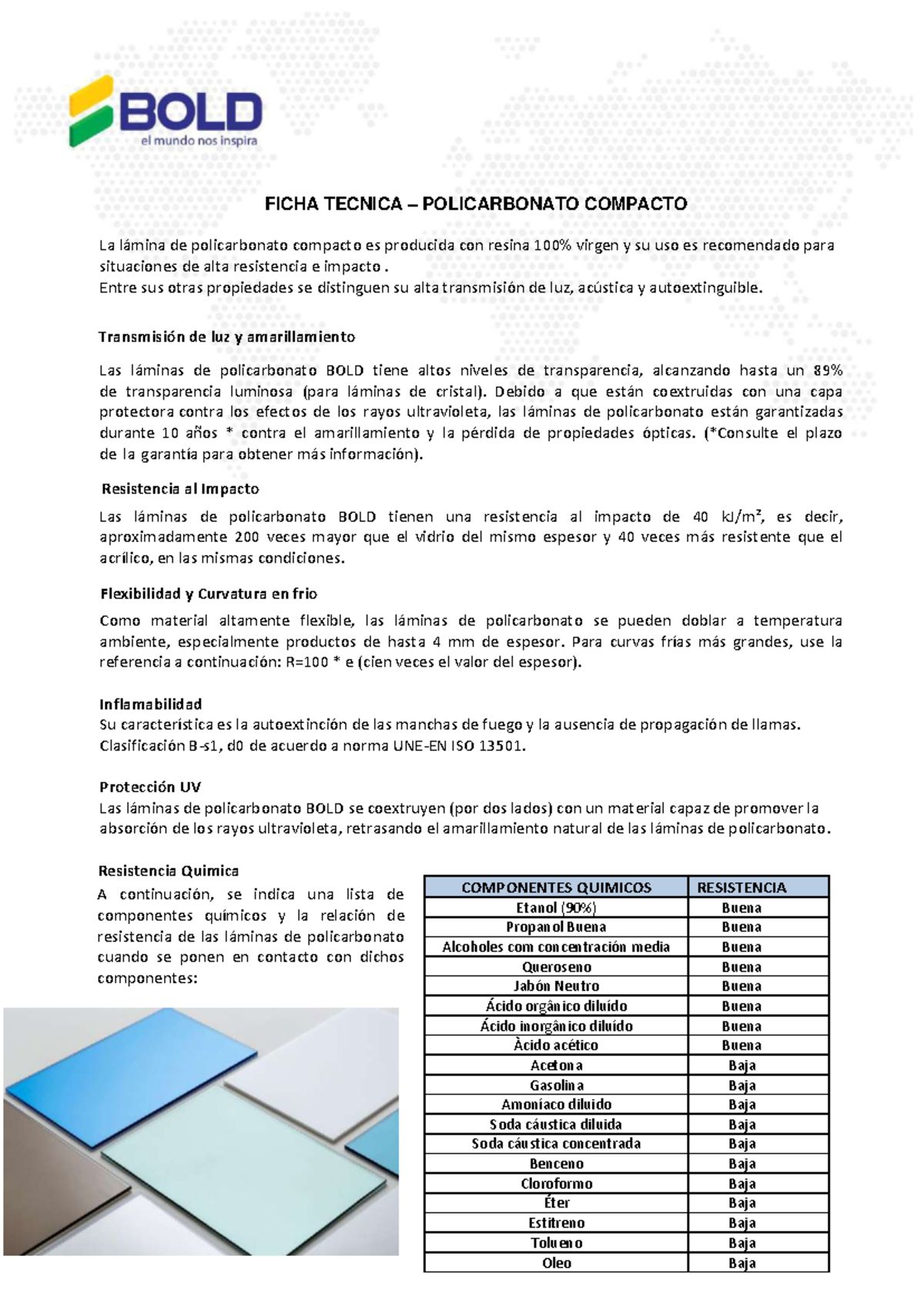 Ficha Técnica: Policarbonato Compacto - Propiedades y Usos - Studocu