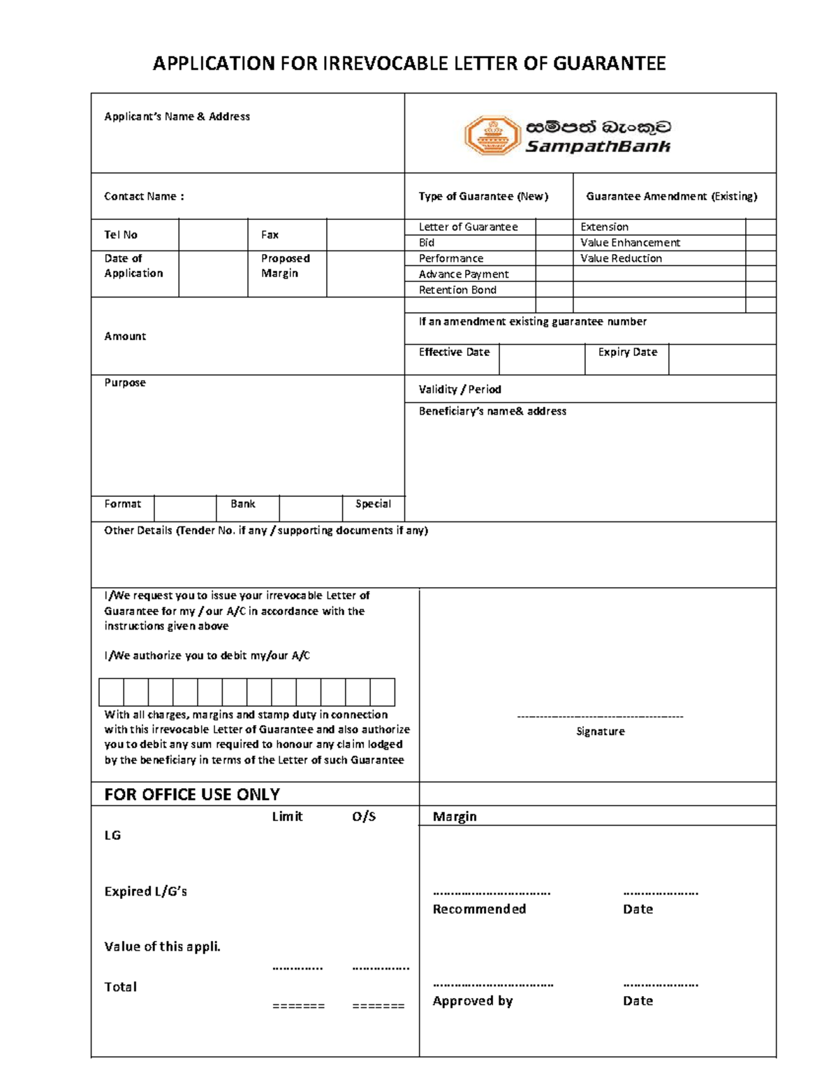 Irrevocable Letter of Guarantee Application Form - Studocu