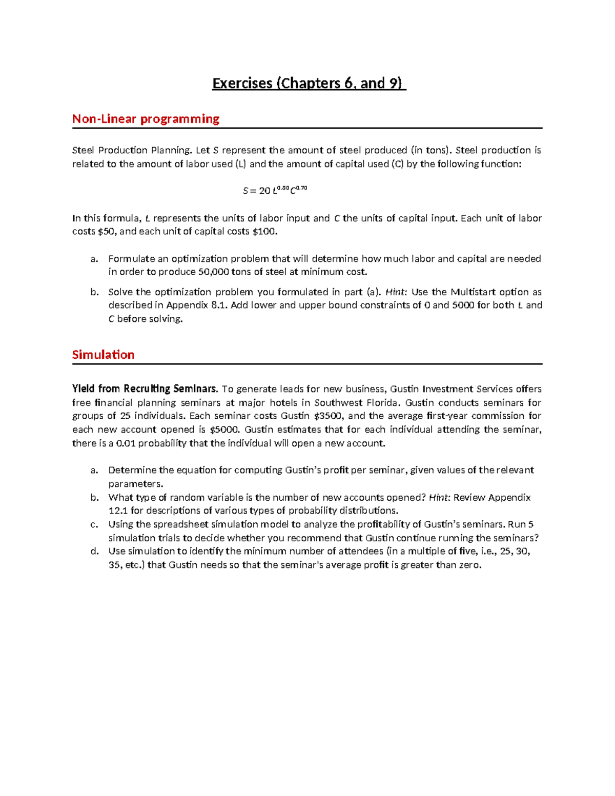 Exercises on Steel Production Planning & Seminar Profitability (NLP ...