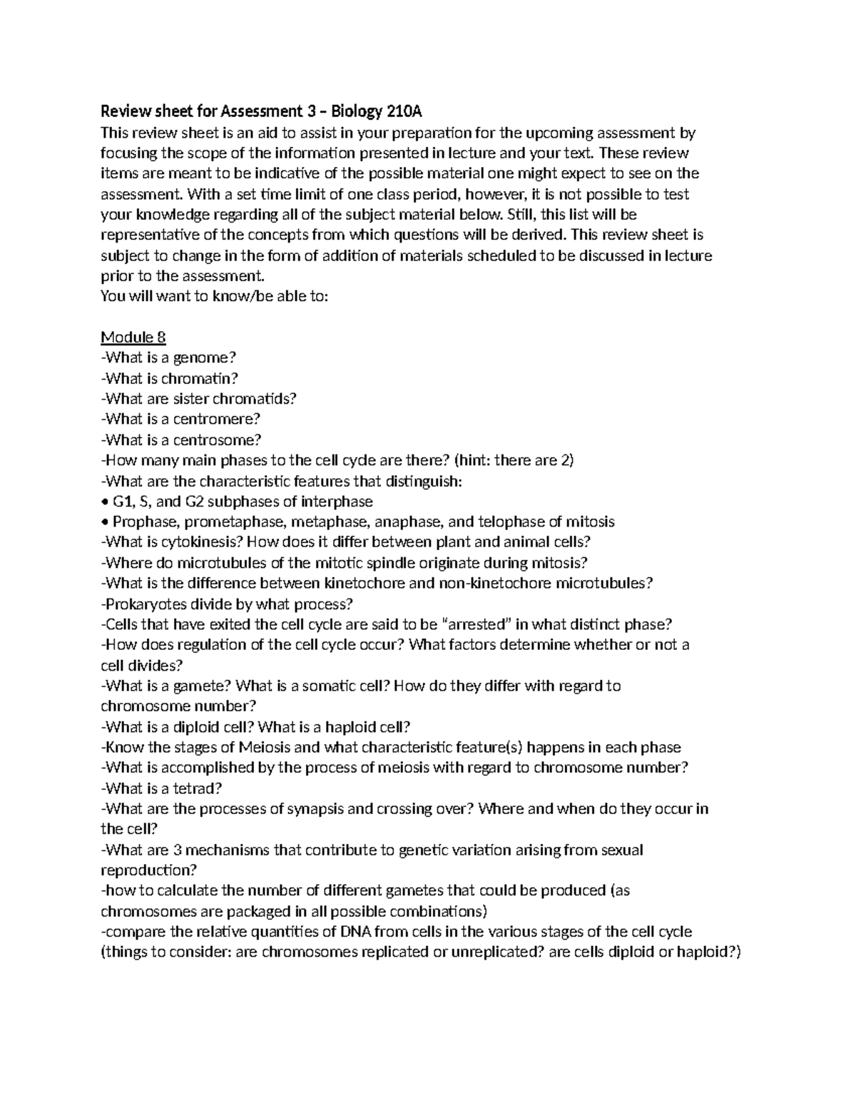 Exam 3 Study Guide - This is for exam 3. - Review sheet for Assessment ...
