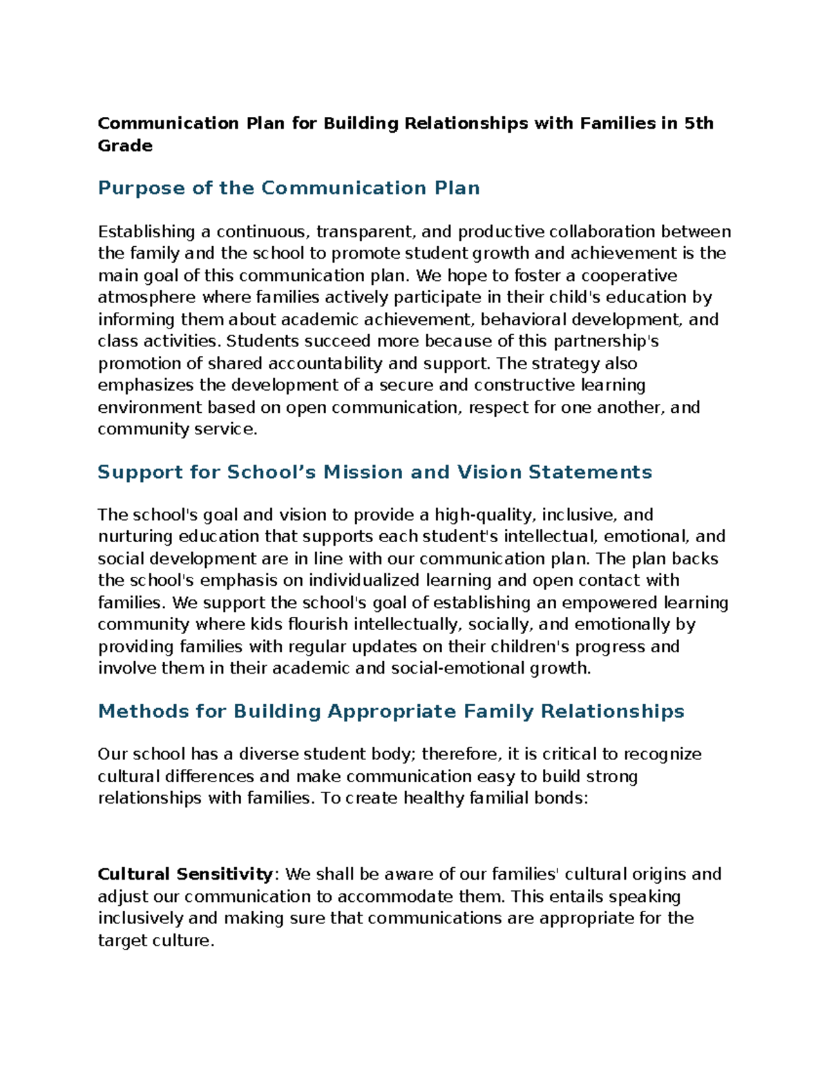 Communication Plan for Building Relationships with Families - We hope ...