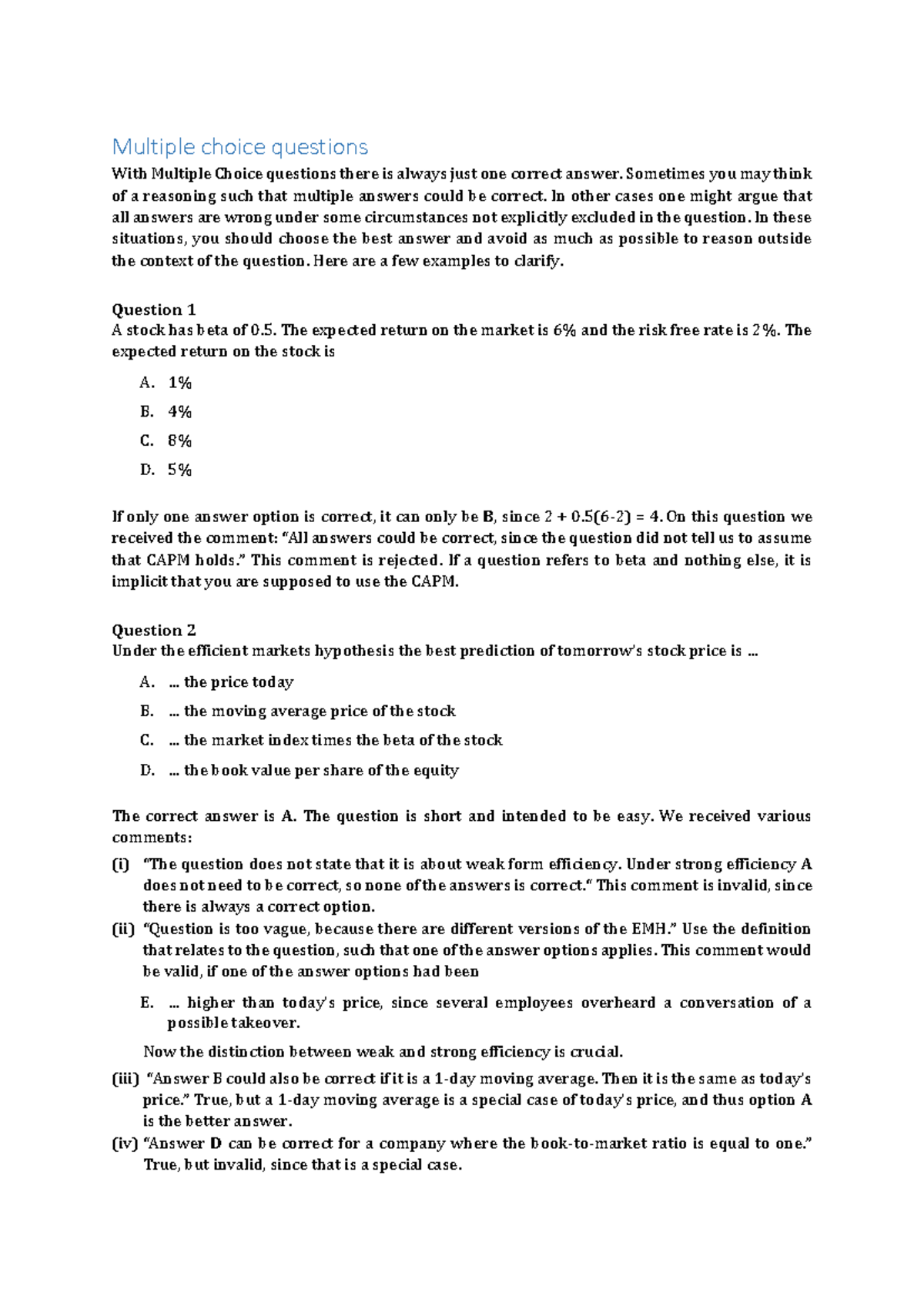 Practice Exam 23: Multiple Choice Questions and Answer Explanations ...