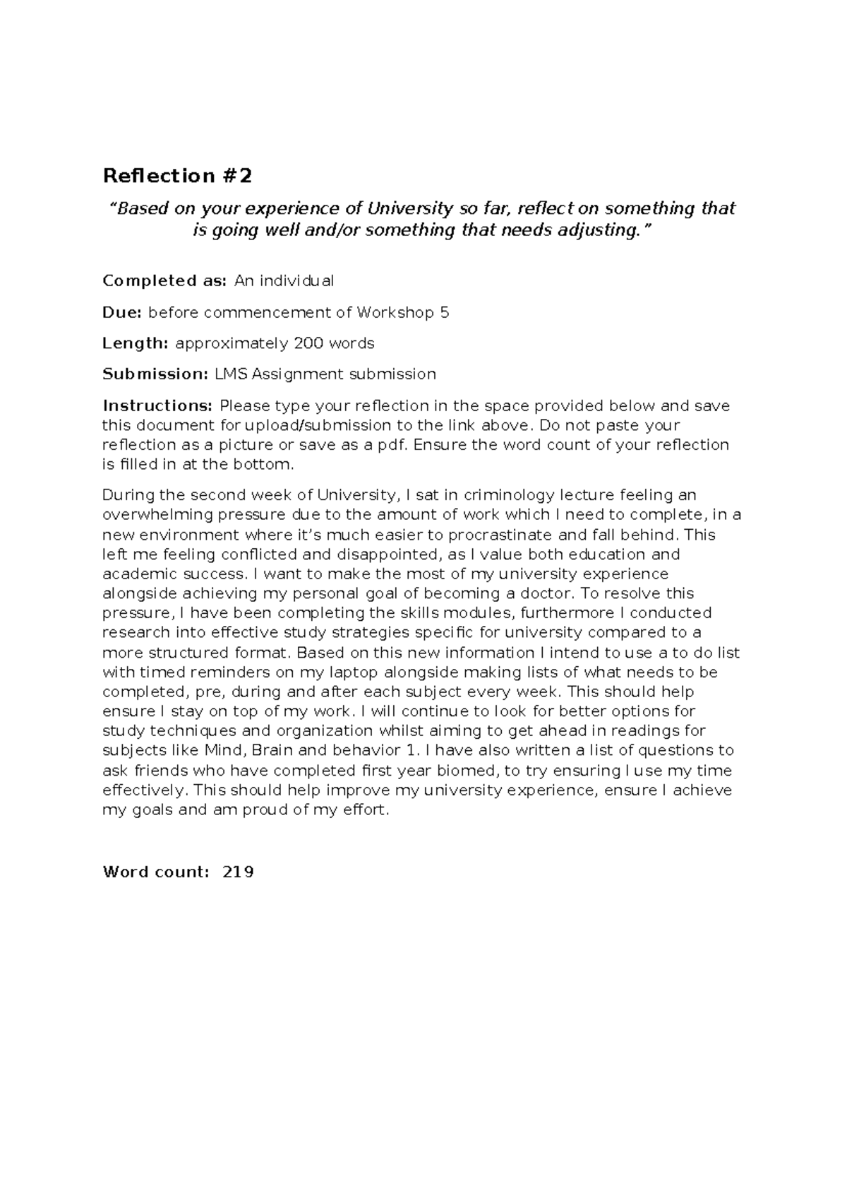 Reflection on University Experience: Progress & Challenges (Workshop 5 ...