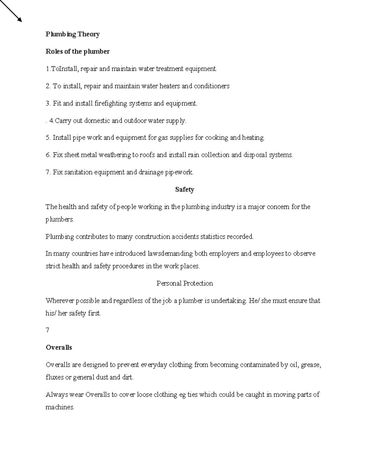 Plumbing Theory Notes (Course Code: PLB101) - Roles & Safety Guidelines ...