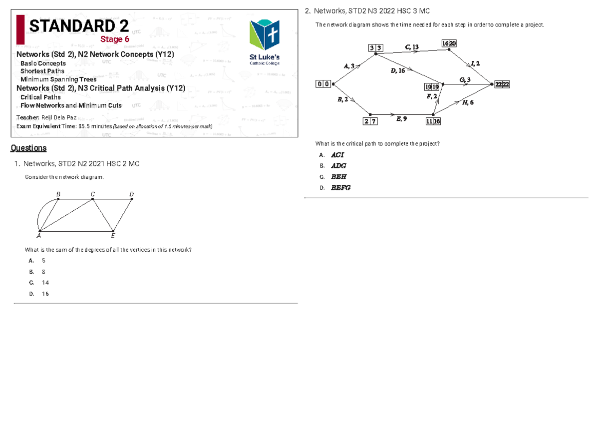 HSC Networks Past Paper Questions - Dela Paz (STD2) - Studocu