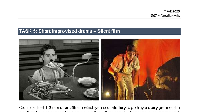 2507 E CRA CT03 05 - Creative Arts Task 5: Silent Film Drama - Studocu