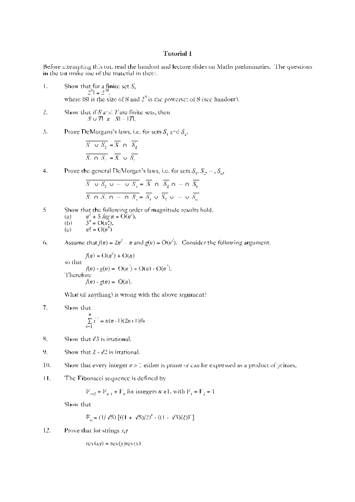 COMP314 Tutorial 1: Set Theory and Mathematical Proofs Exercises - Studocu
