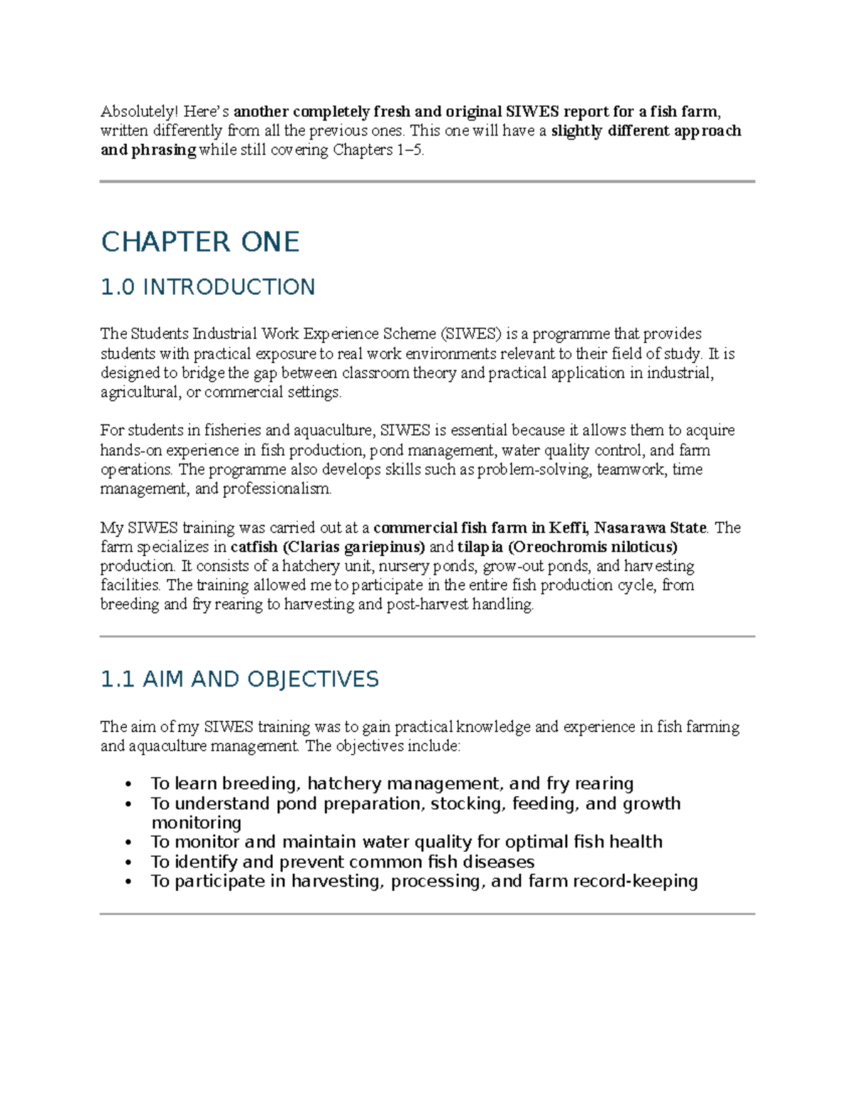 SIWES Report (FISH 101): Practical Experience at a Fish Farm - Studocu