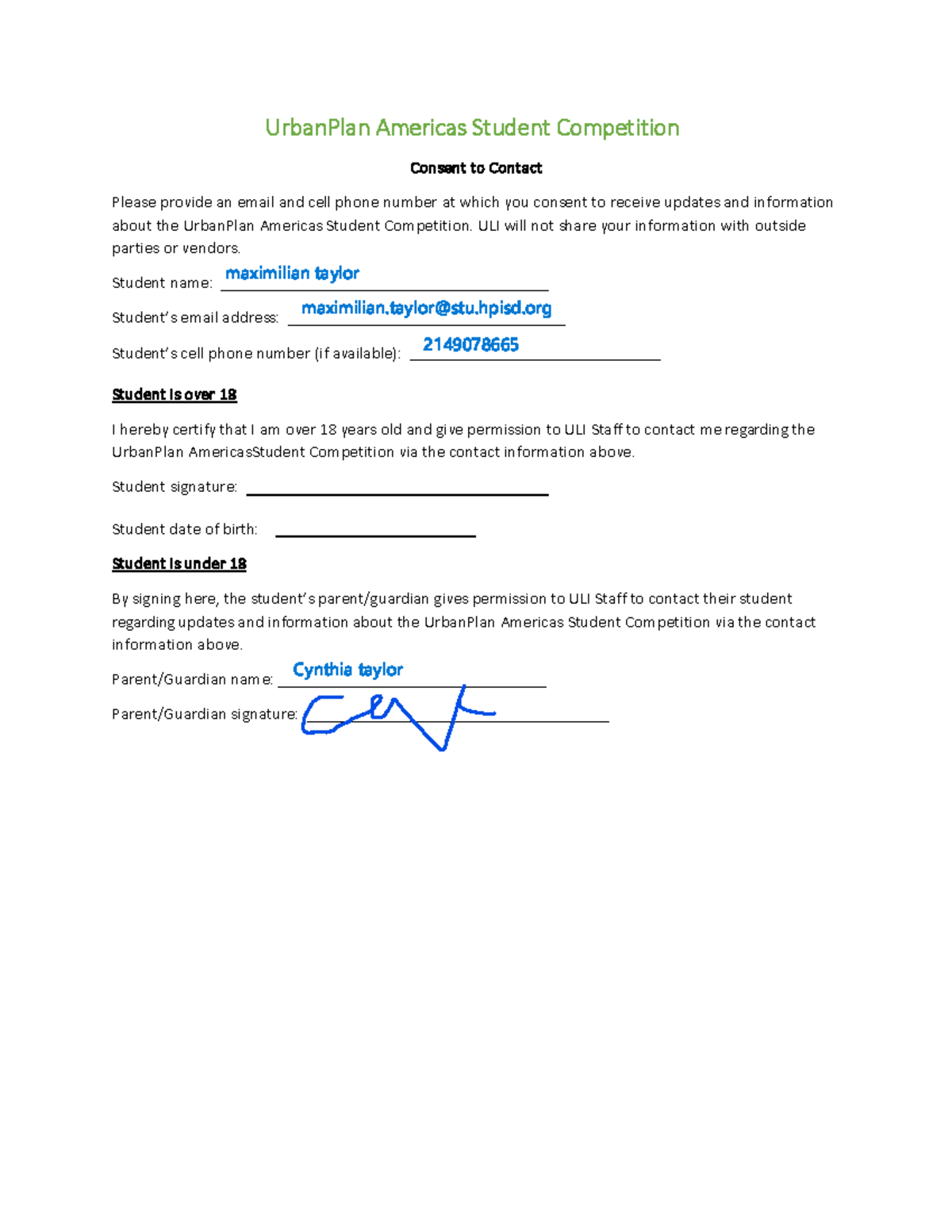 2026 ASC UrbanPlan Americas Student Competition Consent Form - Studocu
