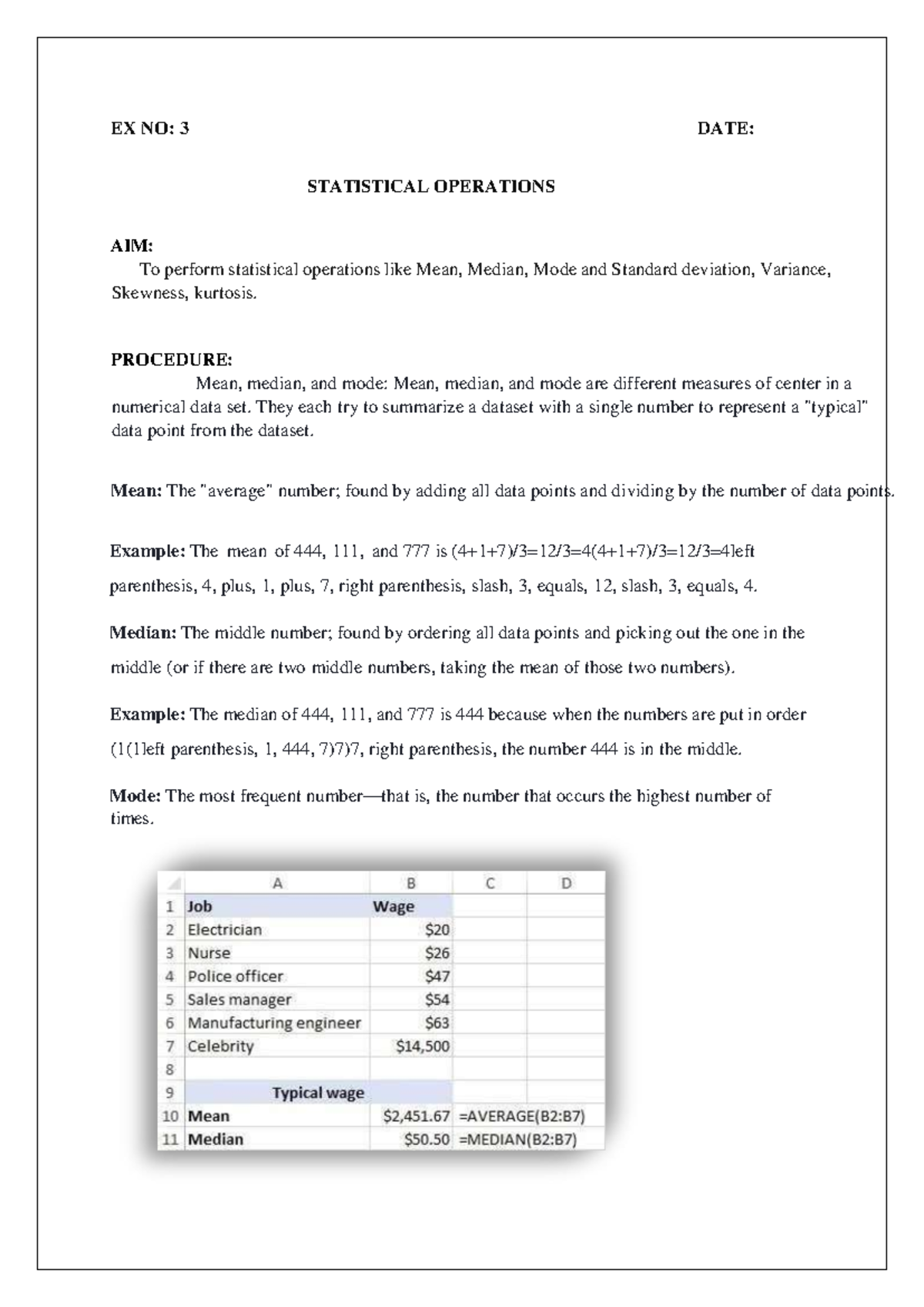 Statistical Operations & Hypothesis Testing (EX 3,4) - Studocu