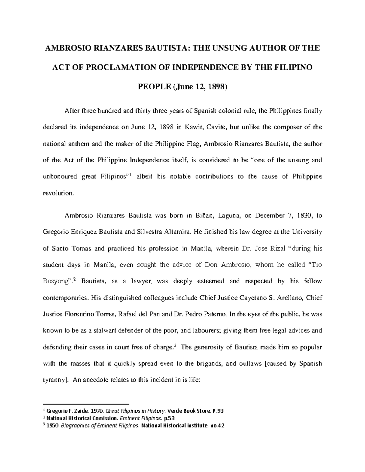 AMBROSO RIANZARES BAUTISTA: UNSUNG HERO OF PHILIPPINE INDEPENDENCE ...