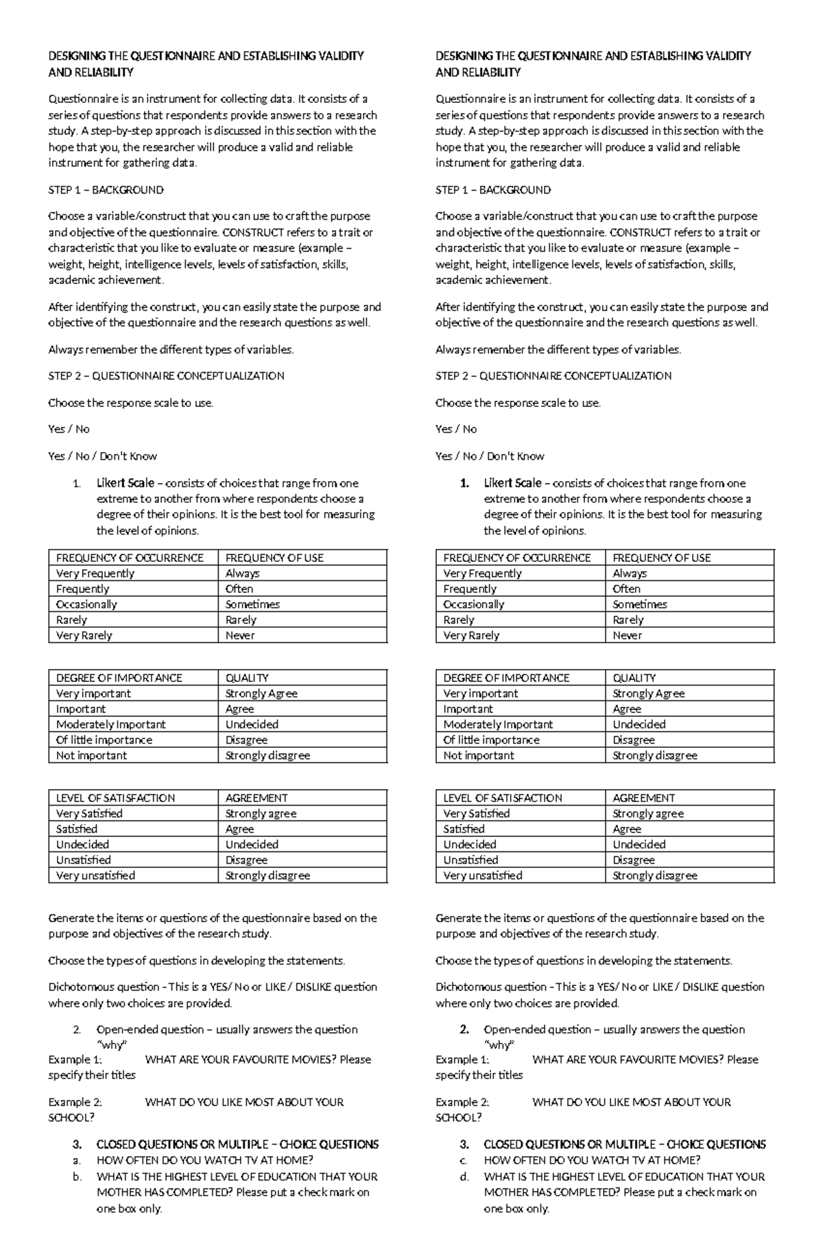Designing a Valid & Reliable Questionnaire: Step-by-Step Guide - Studocu