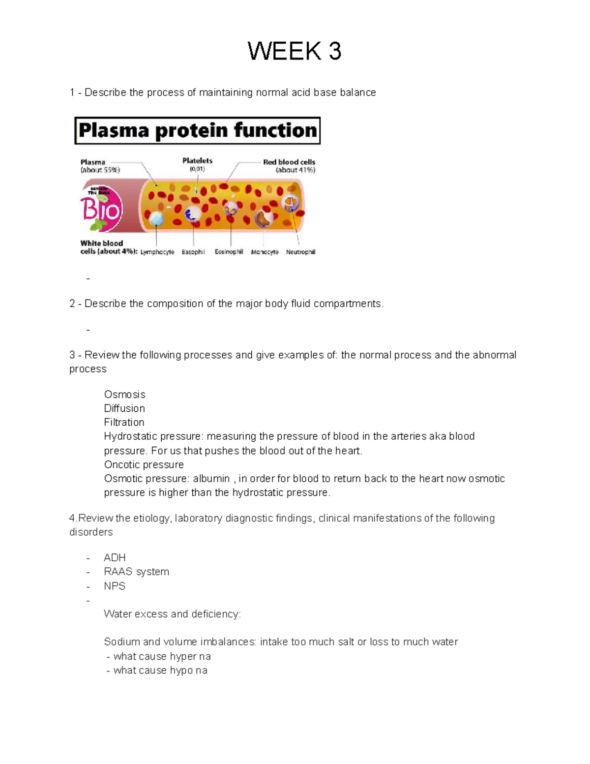 Patho 101: Week 3 - Acid-Base Balance & Fluid Imbalances Overview - Studocu