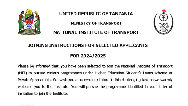 Joining Instructions for Selected Applicants 2024-2025 at NIT - Studocu