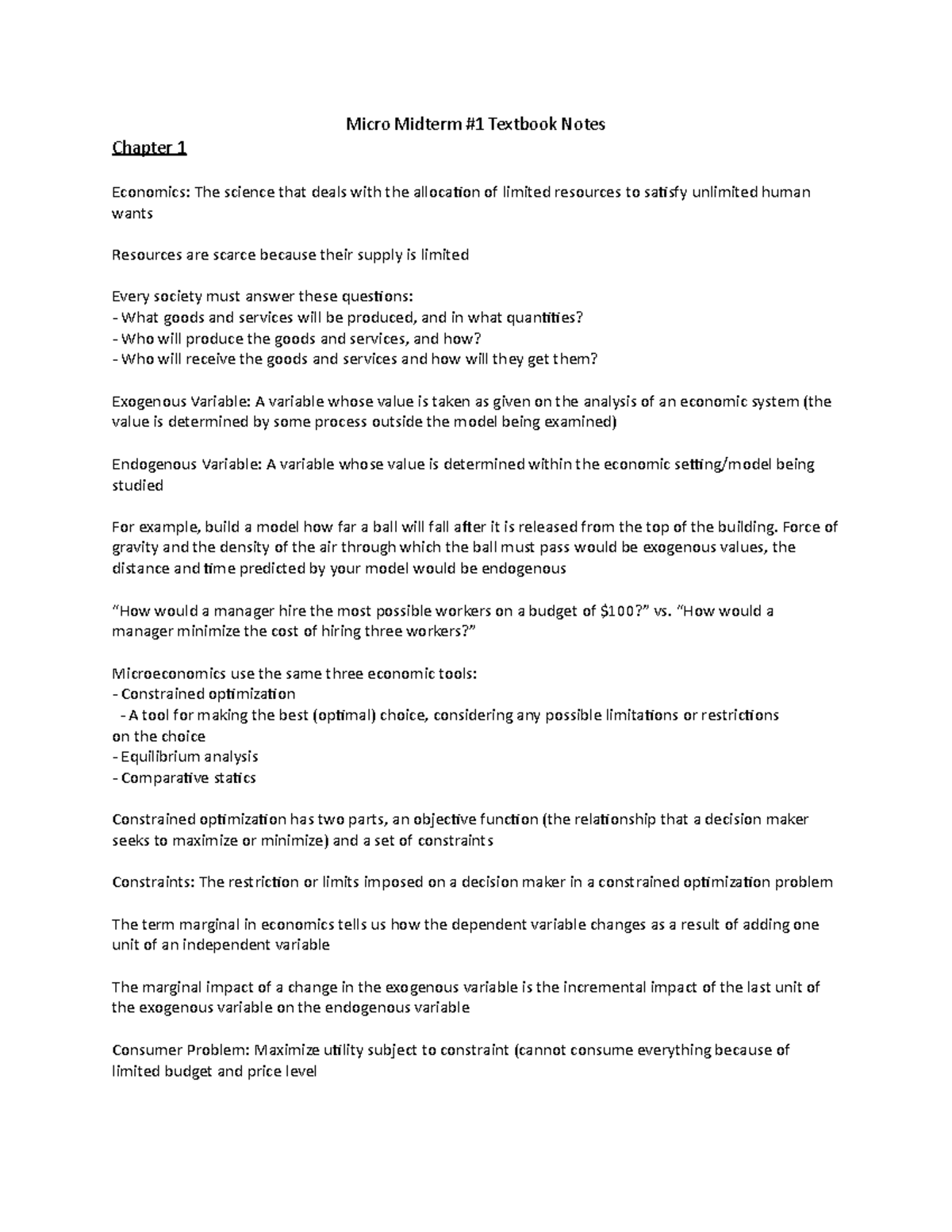 Micro Midterm #1 Textbook Notes for Economics (ECO 101) - Studocu