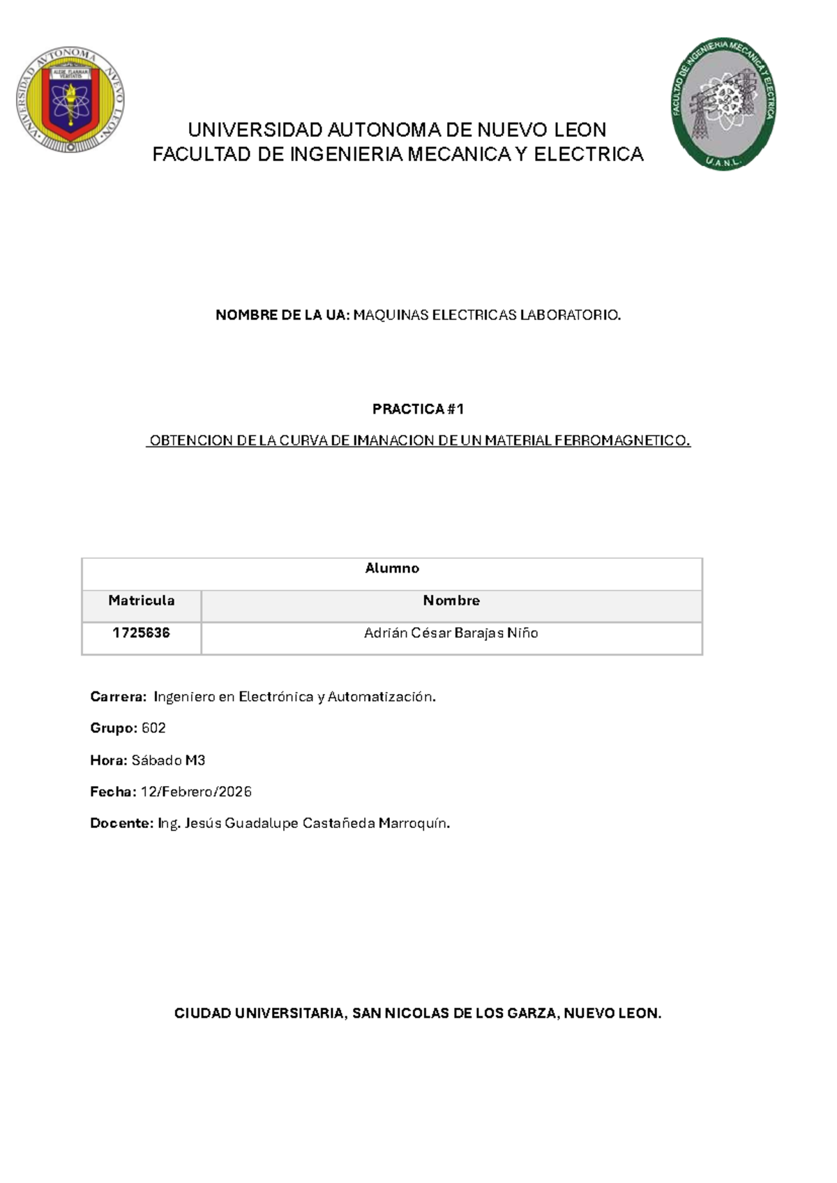 Práctica 1: Curva de Imanación de Material Ferromagnético - MAQ-602 ...