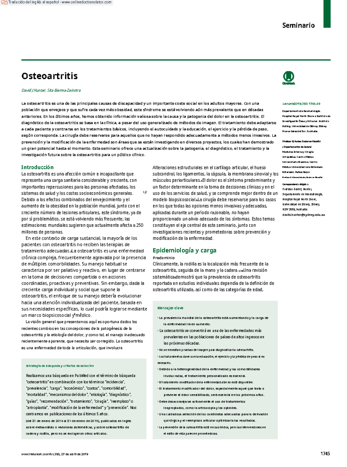 Seminario 393: Actualización sobre Osteoartritis y su Manejo Clínico ...