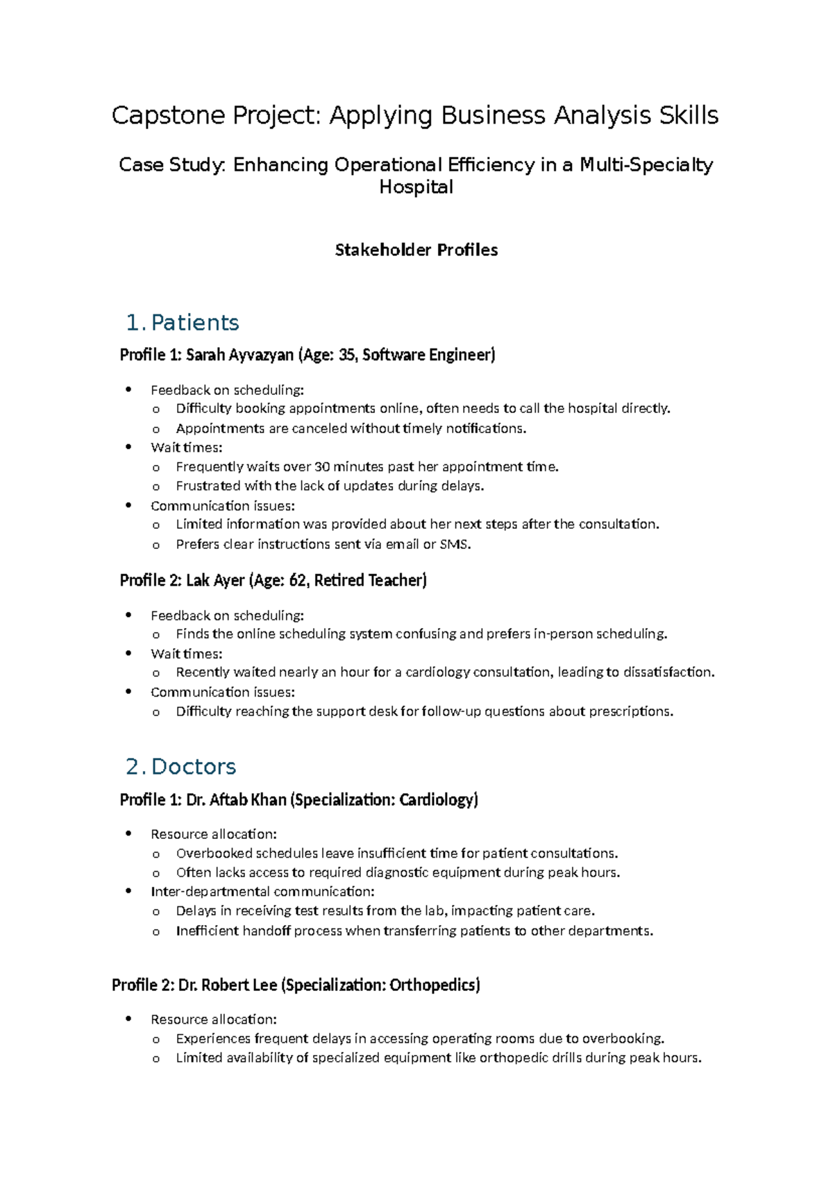 Capstone Project: Stakeholder Profiles for Req. Gathering in Hospital ...
