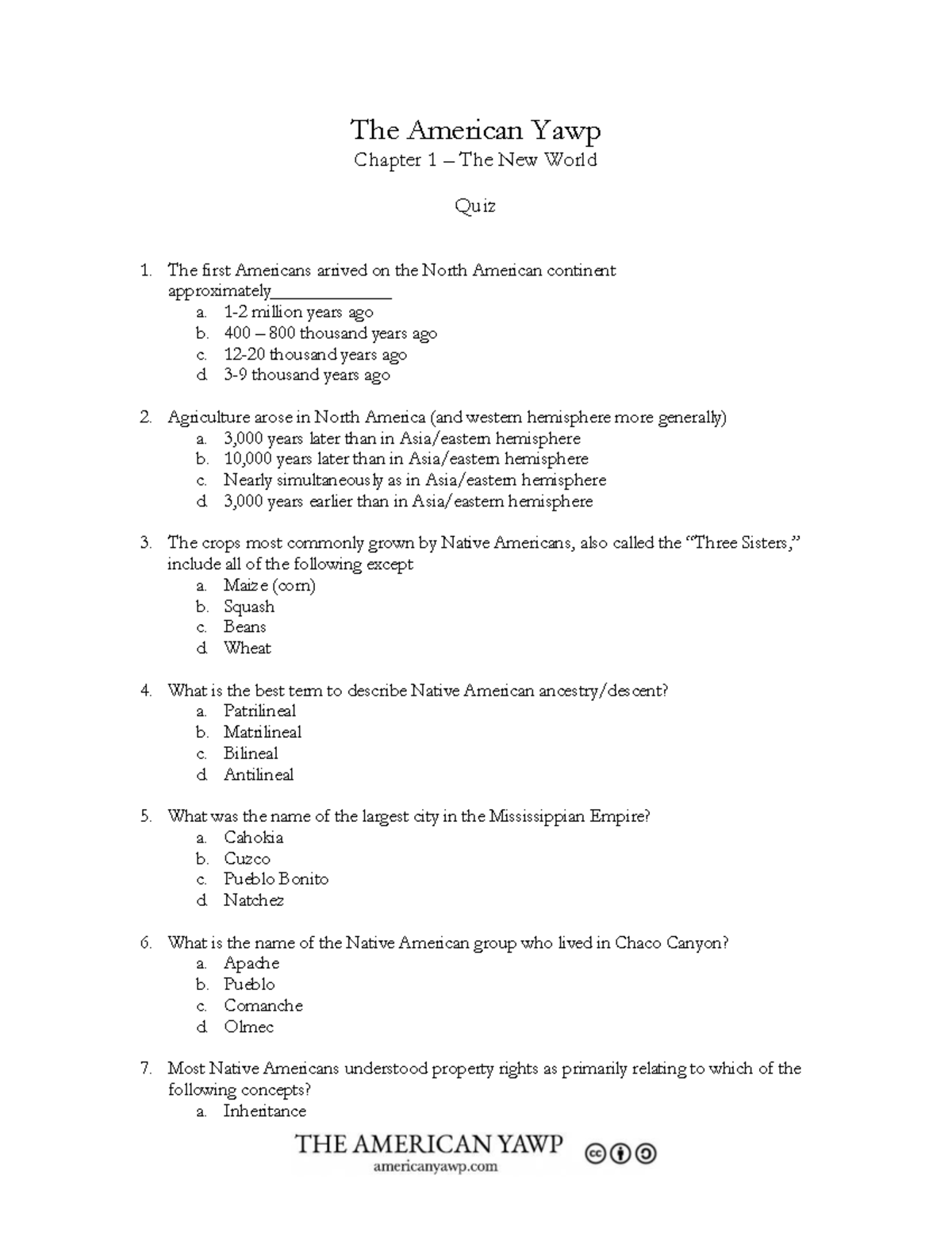 American Yawp Chapter 1 The New World Quiz 1 - Studocu
