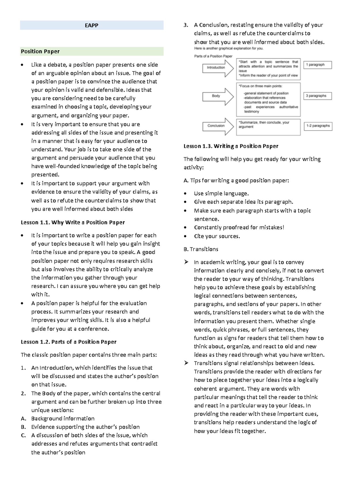 EAPP- Reviewer- Final - EAPP Notes - EAPP Position Paper Like a debate ...