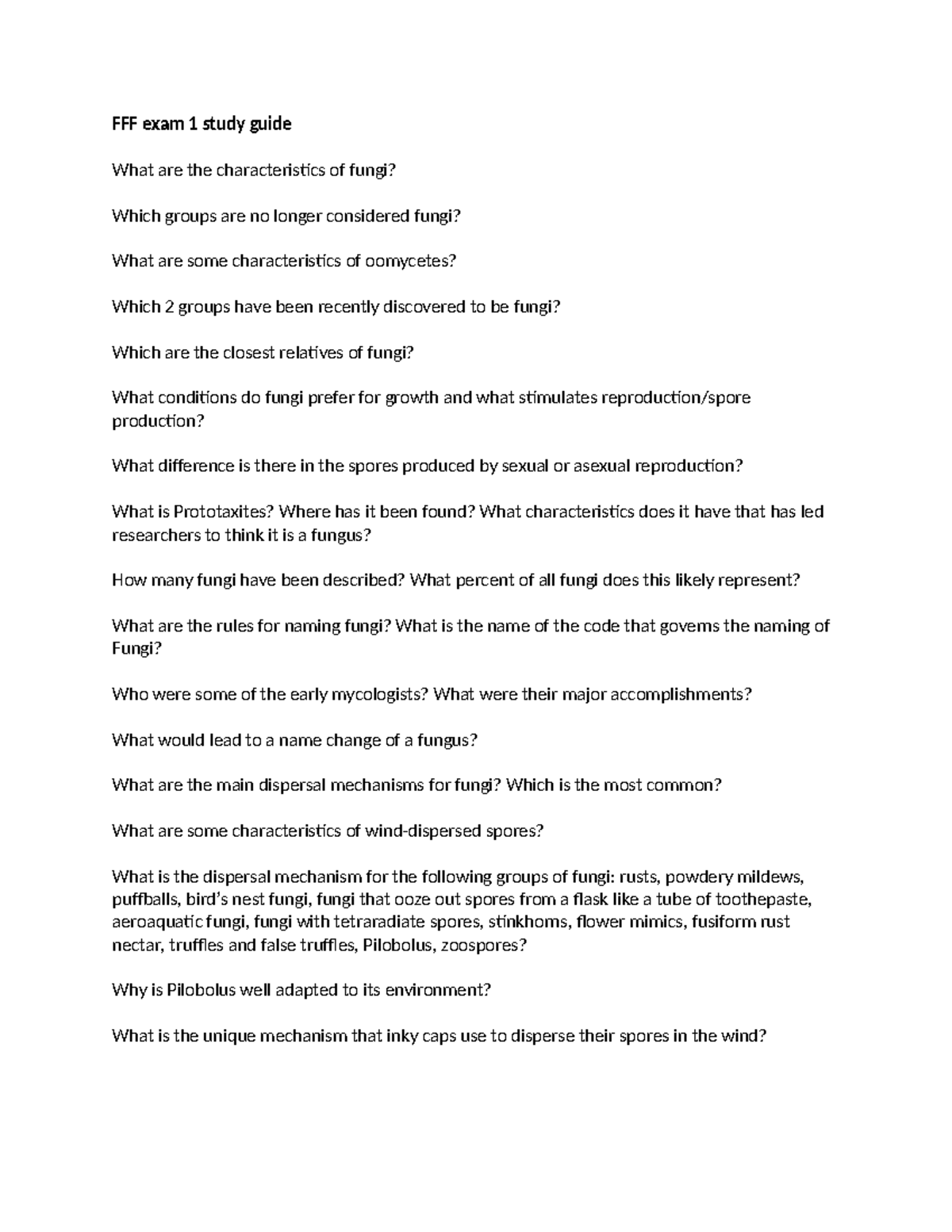 BIO101 Exam 1 Study Guide: Characteristics and Classification of Fungi ...