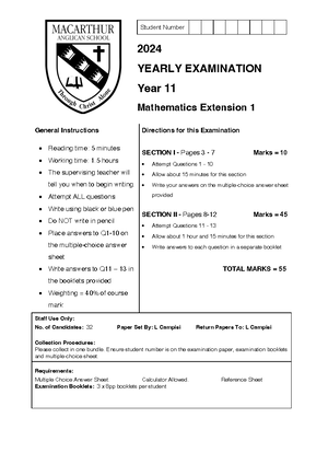 2025 HSC Mathematics Advanced Exam Practice: Y11 Functions & Trig - Studocu