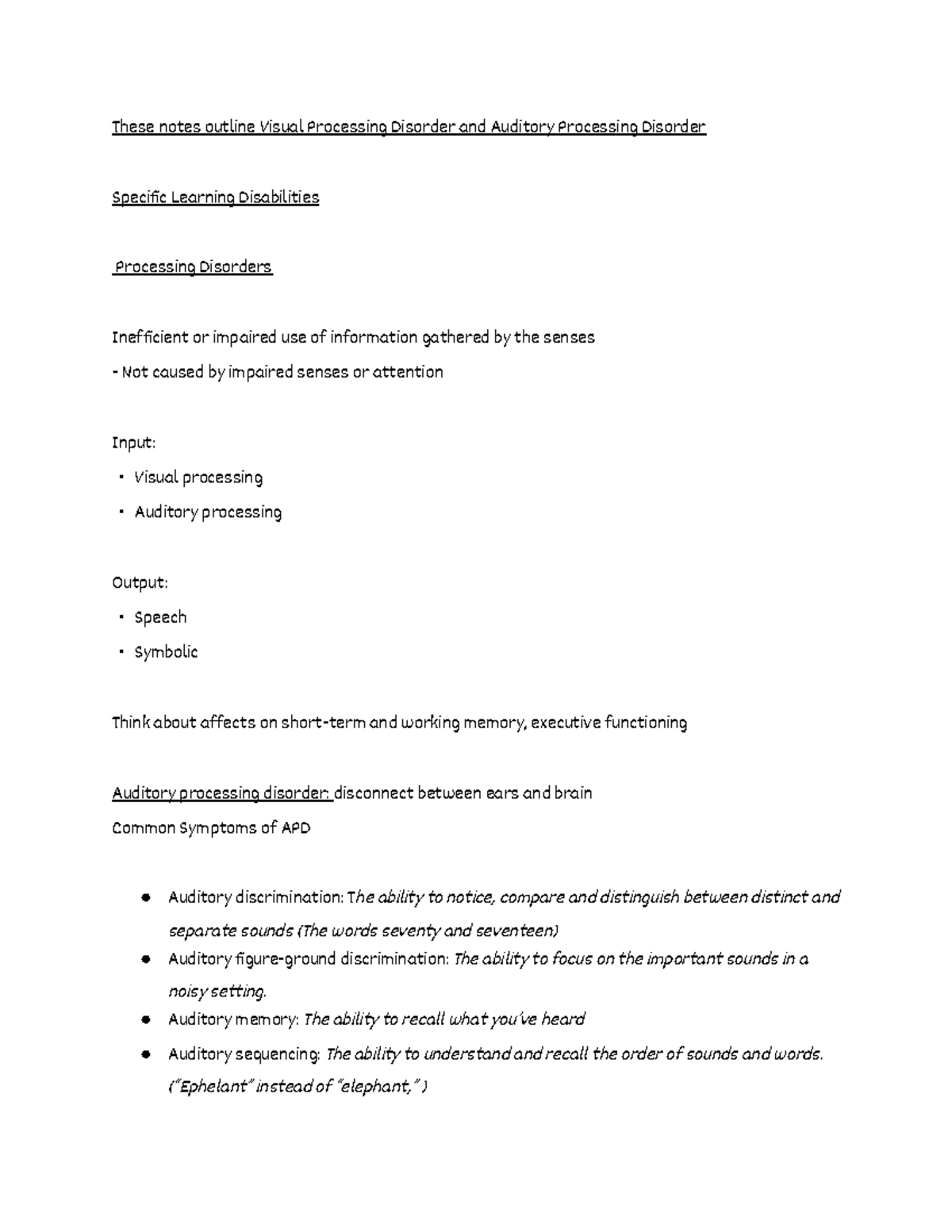 Types of disablities processing disorder - These notes outline Visual ...