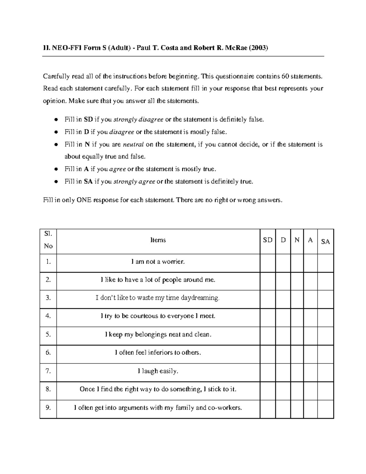NEO-FFI-3 Assessment: Understanding the Five-Factor Model - Studocu