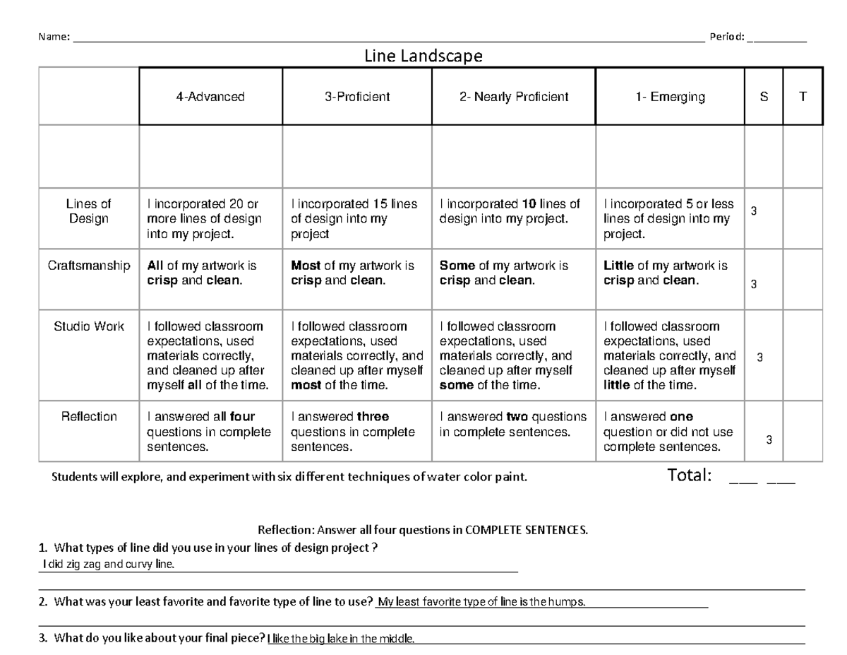 Line landscape rubric - Name: - Studocu