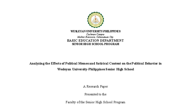 WESLEYAN SHS PR 2 Research: Impact of Political Memes on Student ...