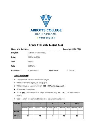 Grade 11 Mathematical Literacy P - June Exam Paper 1 (2024) - Studocu