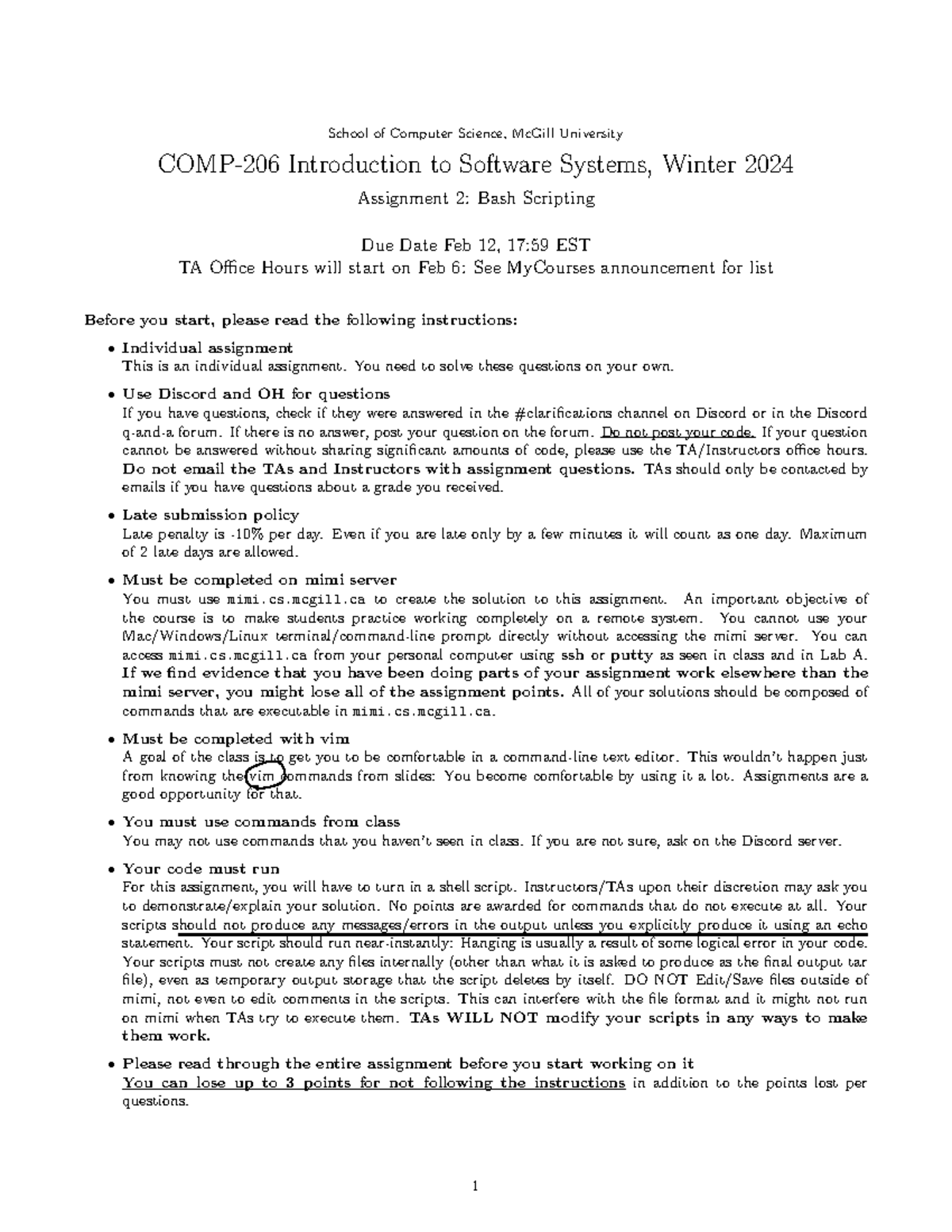 A2-COMP206: Bash Scripting Assignment 2 Instructions and Guidelines ...