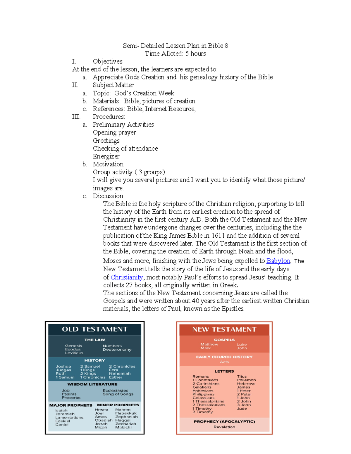 Lesson plan in bible 8 - Semi- Detailed Lesson Plan in Bible 8 Time ...