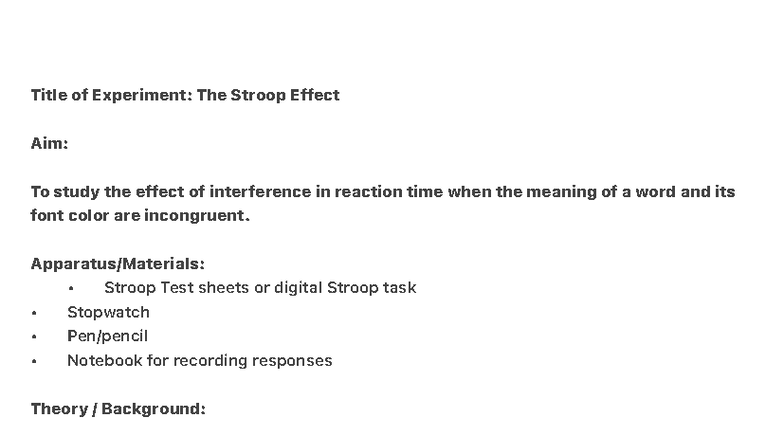 Experiment on The Stroop Effect: Analyzing Reaction Time Interference ...