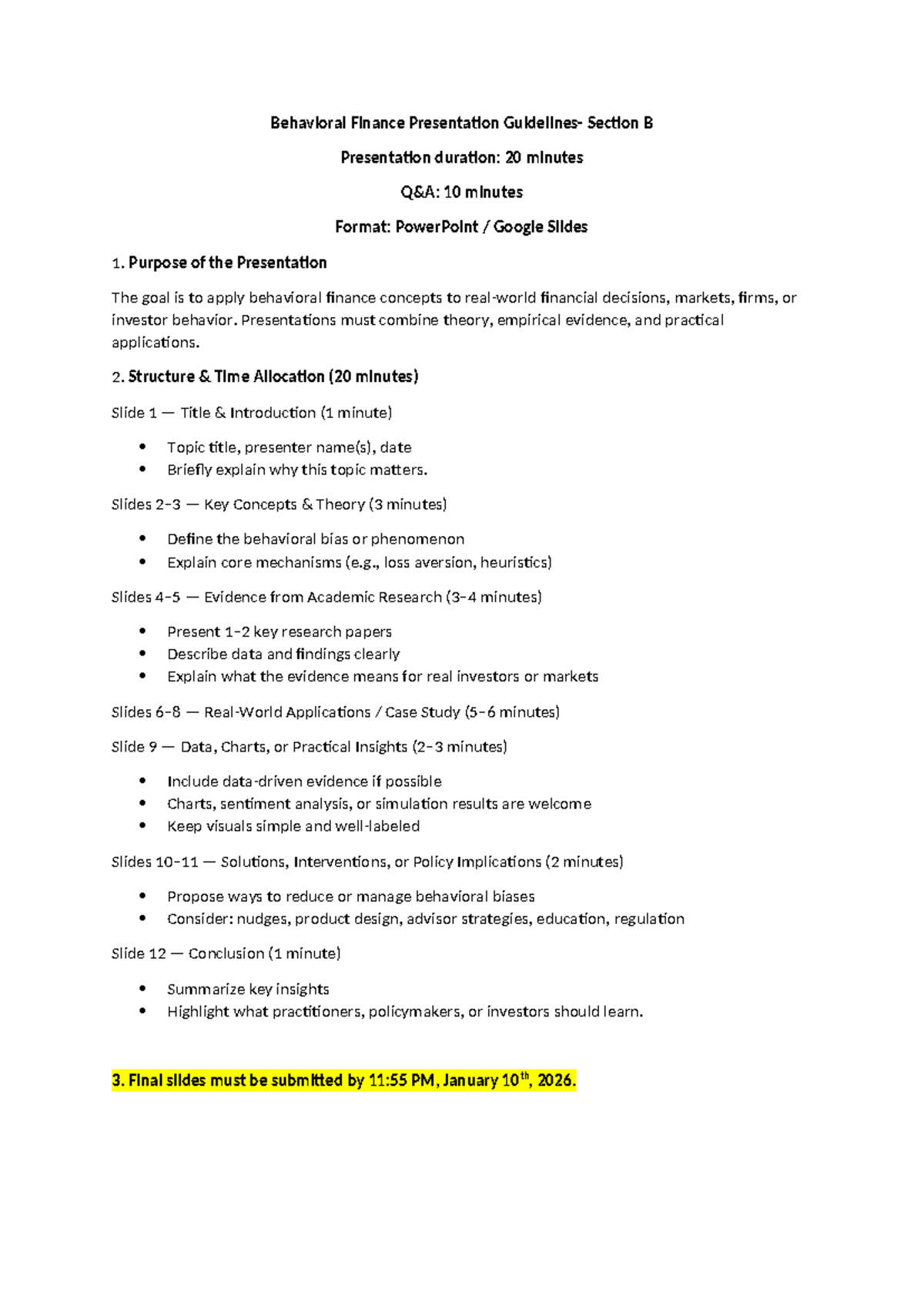Behavioral Finance Presentation (Sec B) - Group Project Overview - Studocu