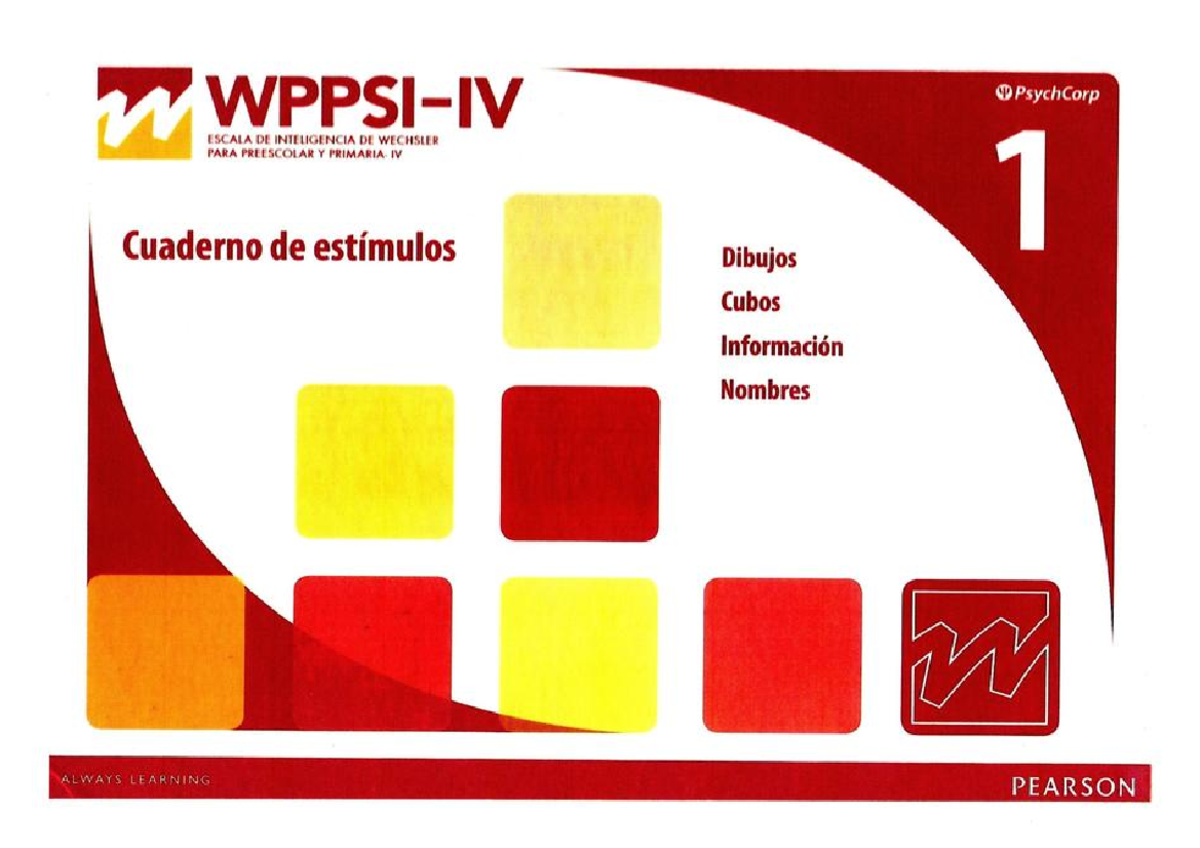 Escala de Inteligencia WPPSI-IV: Cuaderno de Estímulos 1 - Studocu