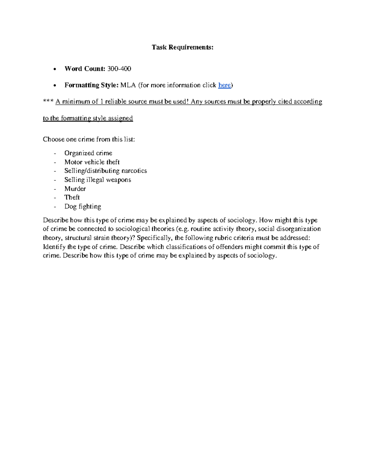 Social Sciences Task 2 - Tasks - Task Requirements: Word Count: 300 - 400 Formatting Style: MLA ...