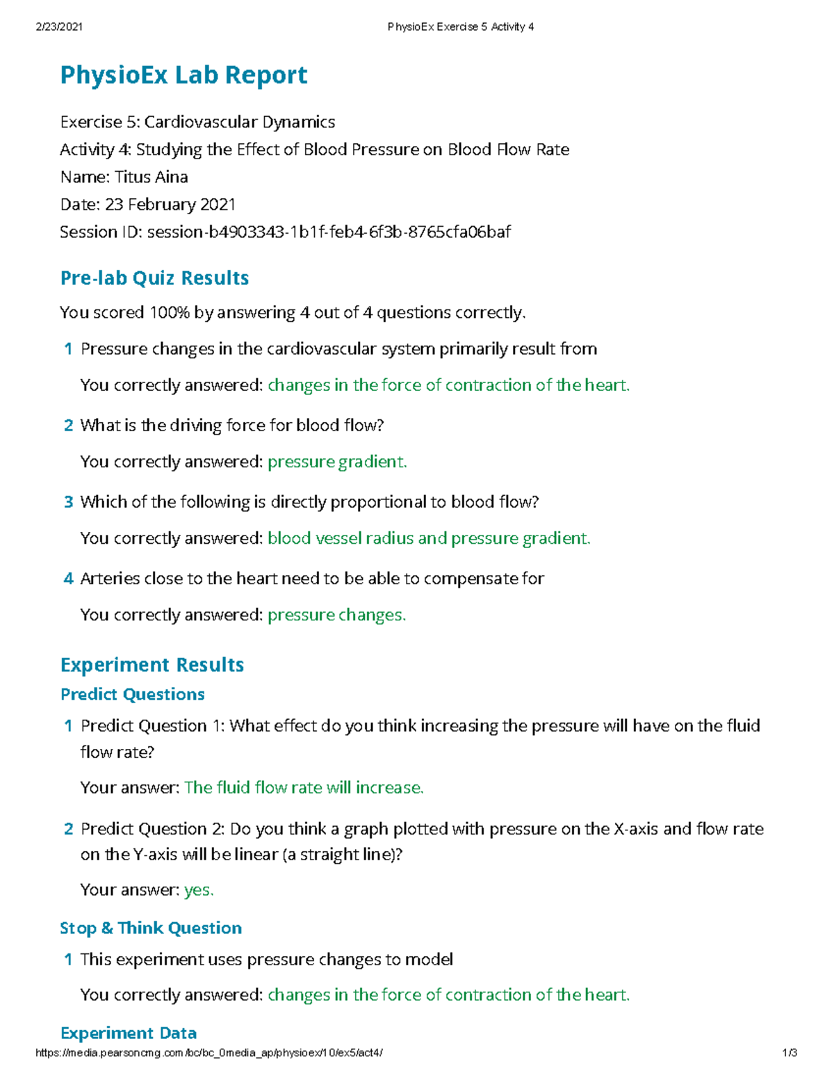 PhysioEx Exercise 5: Impact of Blood Pressure on Blood Flow Dynamics ...