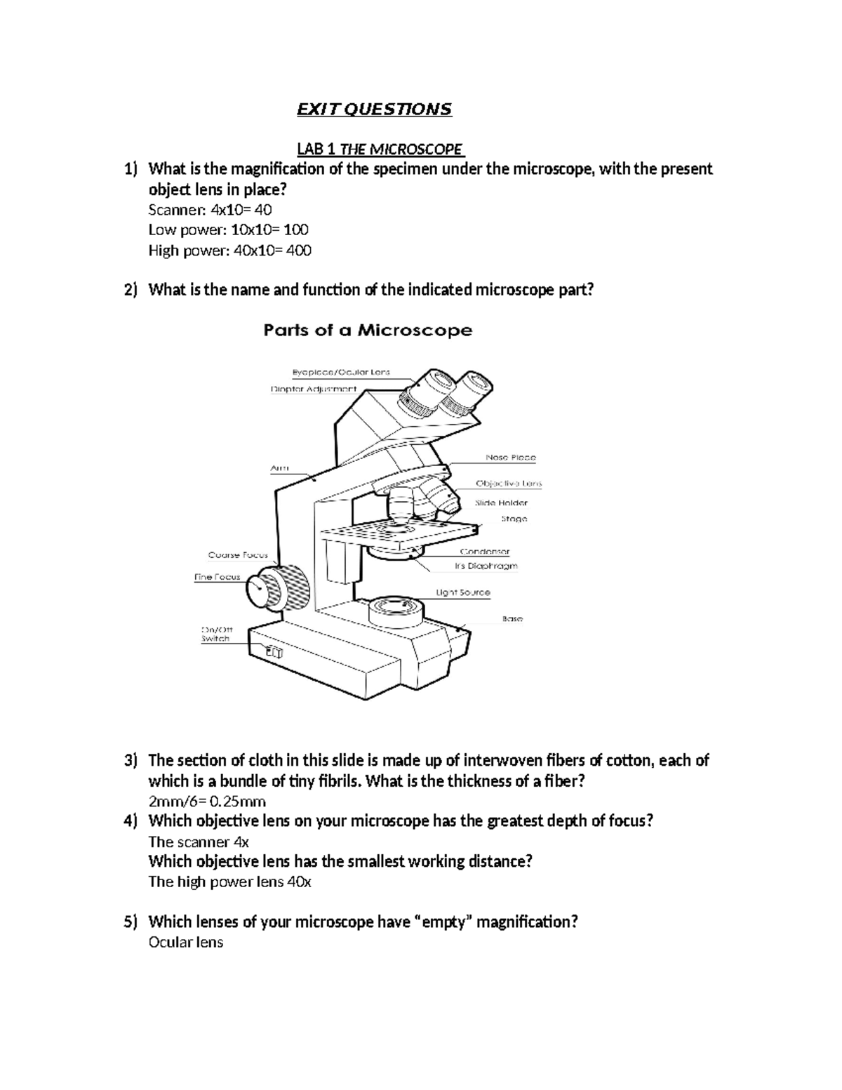 Biol 201 Lab Exam Notes: Microscope, Diffusion, Genetics & More - Studocu