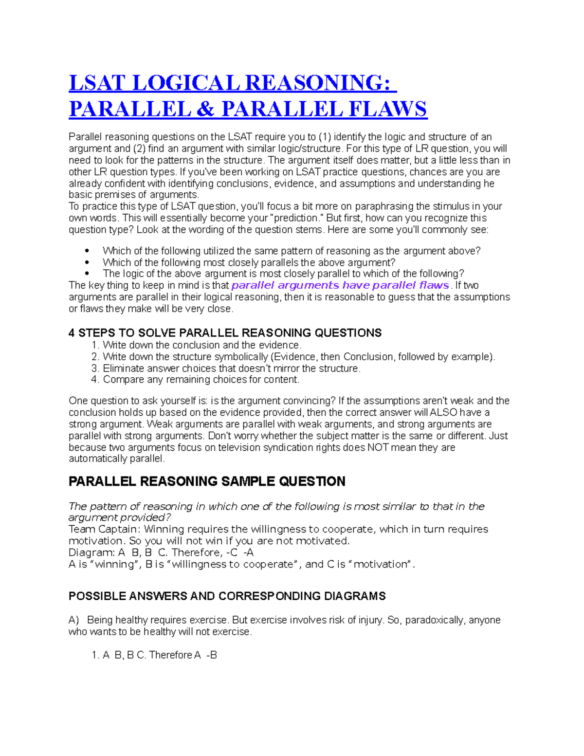 LSAT Logical Reasoning - parallels and parallel flaws - LSAT LOGICAL REASONING: PARALLEL & - Studocu