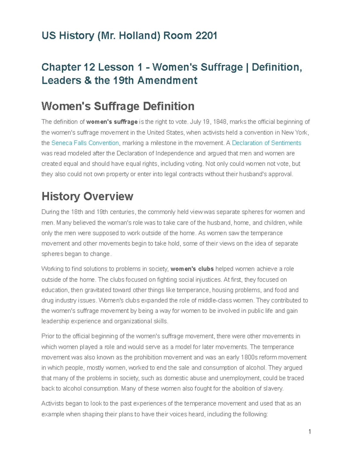 US History (Mr. Holland) Chapter 12: Women's Suffrage & the 19th ...
