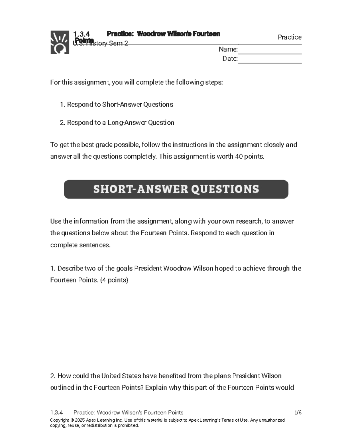 1.3.4 Practice: Analyzing Woodrow Wilson's Fourteen Points in U.S ...