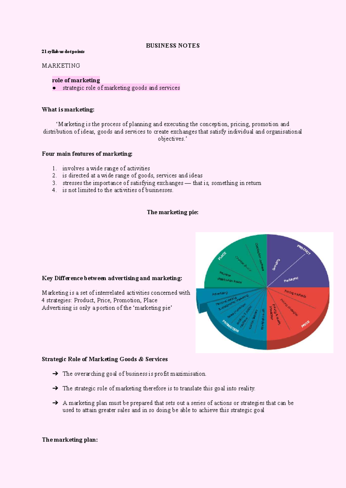 BUSINESS NOTES 21: Marketing Strategies and Concepts Overview - Studocu