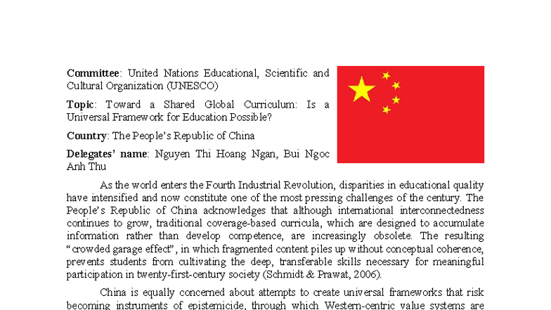 Position Paper: UNESCO - Global Curriculum Framework & China's Stance ...